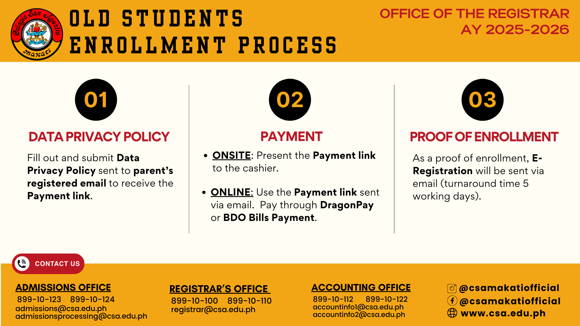 Old Students Enrollment Process 2025-2026 – Colegio San Agustin Makati